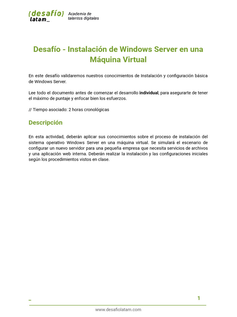 01 D Desafío - Instalación y Configuración Básica de Windows Server | PDF
