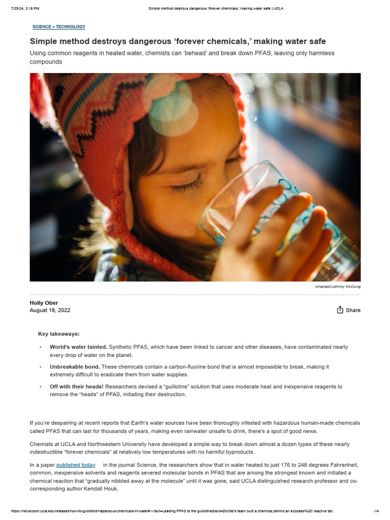 Simple Method Destroys Dangerous Forever Chemicals,' Making Water Safe ...