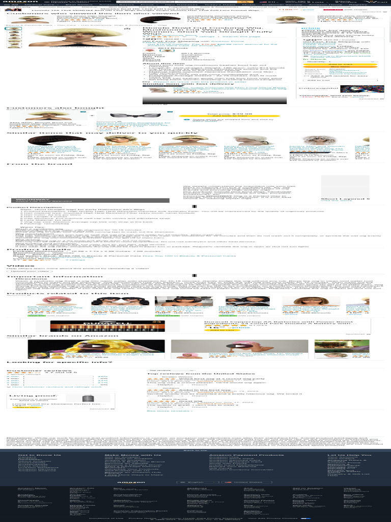 Amazon.com Blonde Bowl Cut Costume Wig, Mushroom Cut Wigs for Male Women, Short Yaki Straight ...