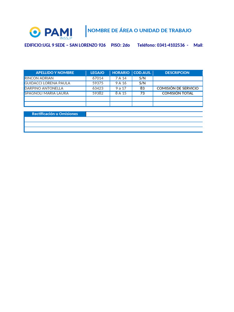Horarios y Comisión de Servicio UGL 9 | PDF