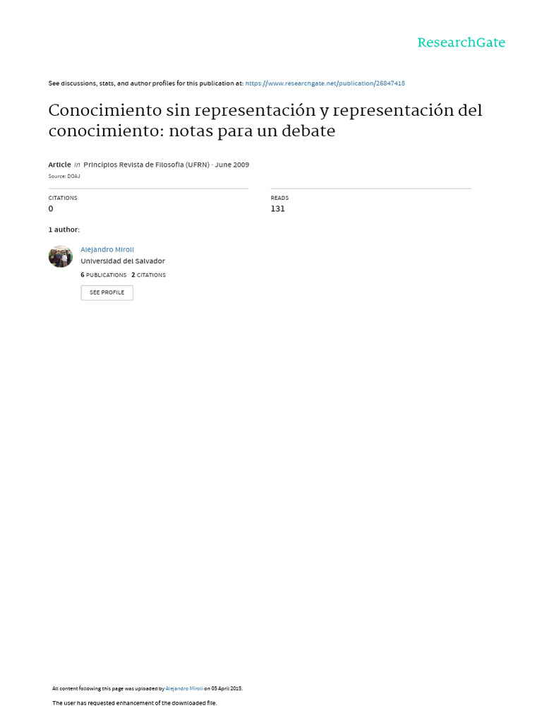 Conocimiento Sin Representación | PDF | Conocimiento | Percepción