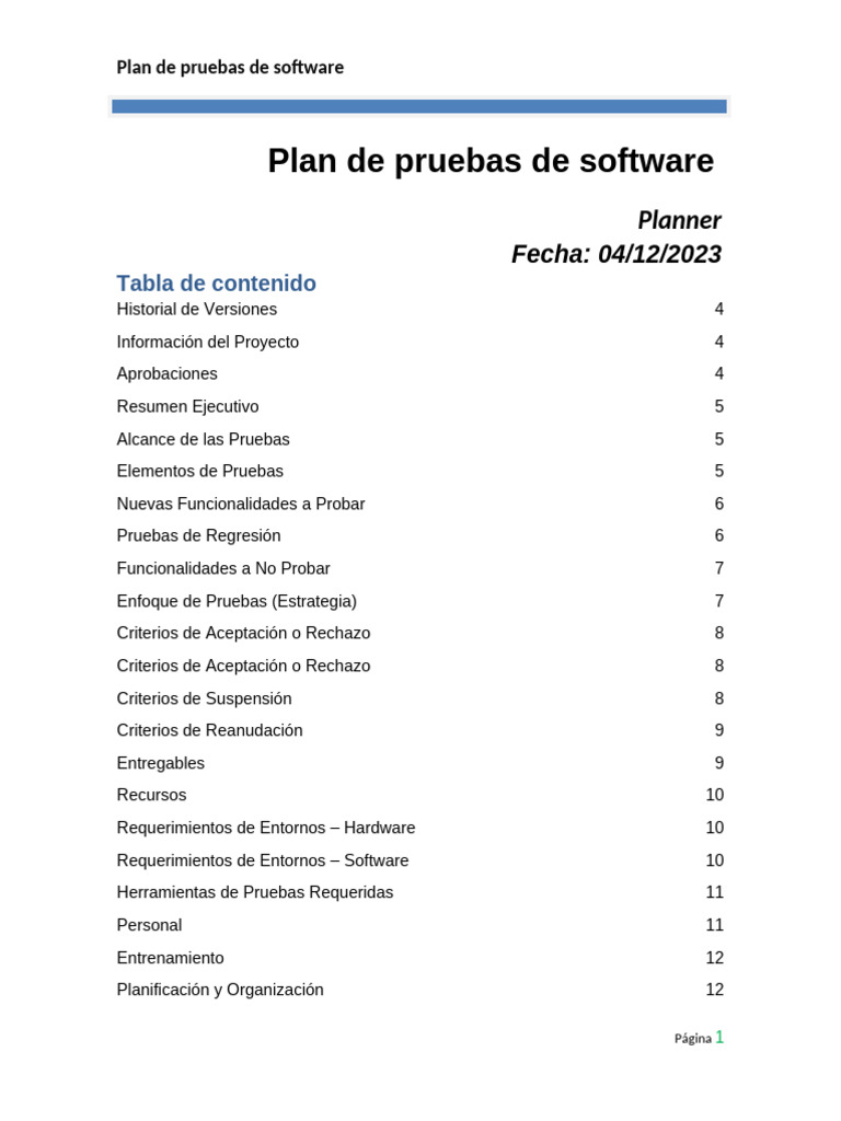Plan de pruebas de software[1] | PDF | Software | Pruebas de software