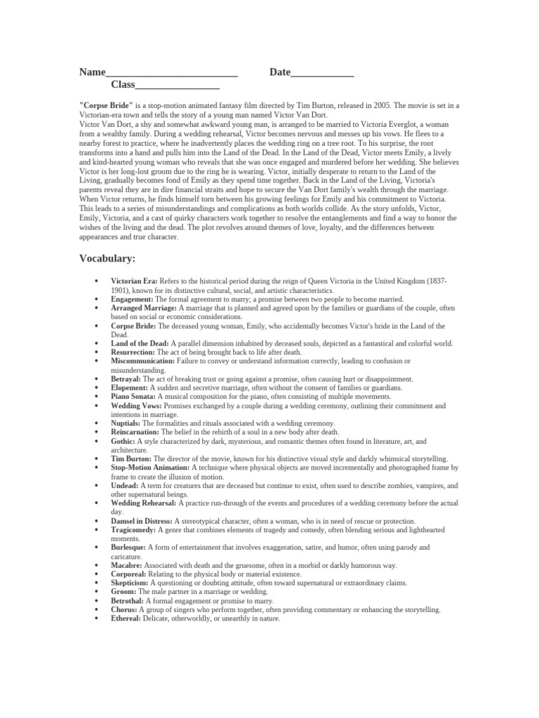 Corpse Bride: A Tim Burton Overview | PDF