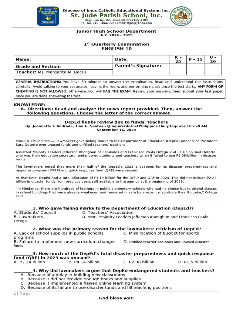ENGLISH 10 - 1ST QT | PDF | Linguistics | Grammar