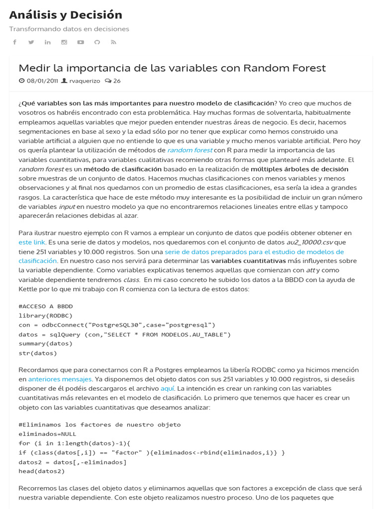 Importancia de Variables con Random Forest | PDF