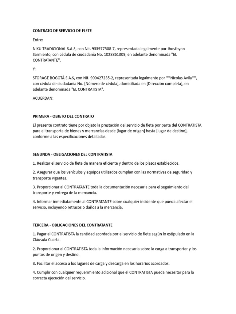 Contrato de Servicio de Flete | PDF | Documento de identidad