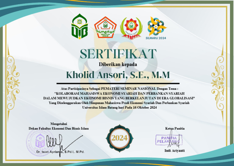 Sertifikat Pemateri Pak Ansori PDF | PDF | Seni