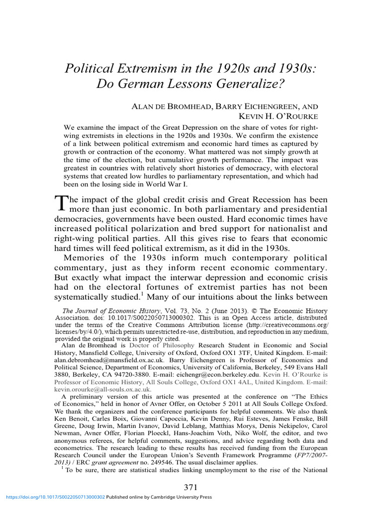 Economic Crisis and Political Extremism | PDF | Weimar Republic | Democracy