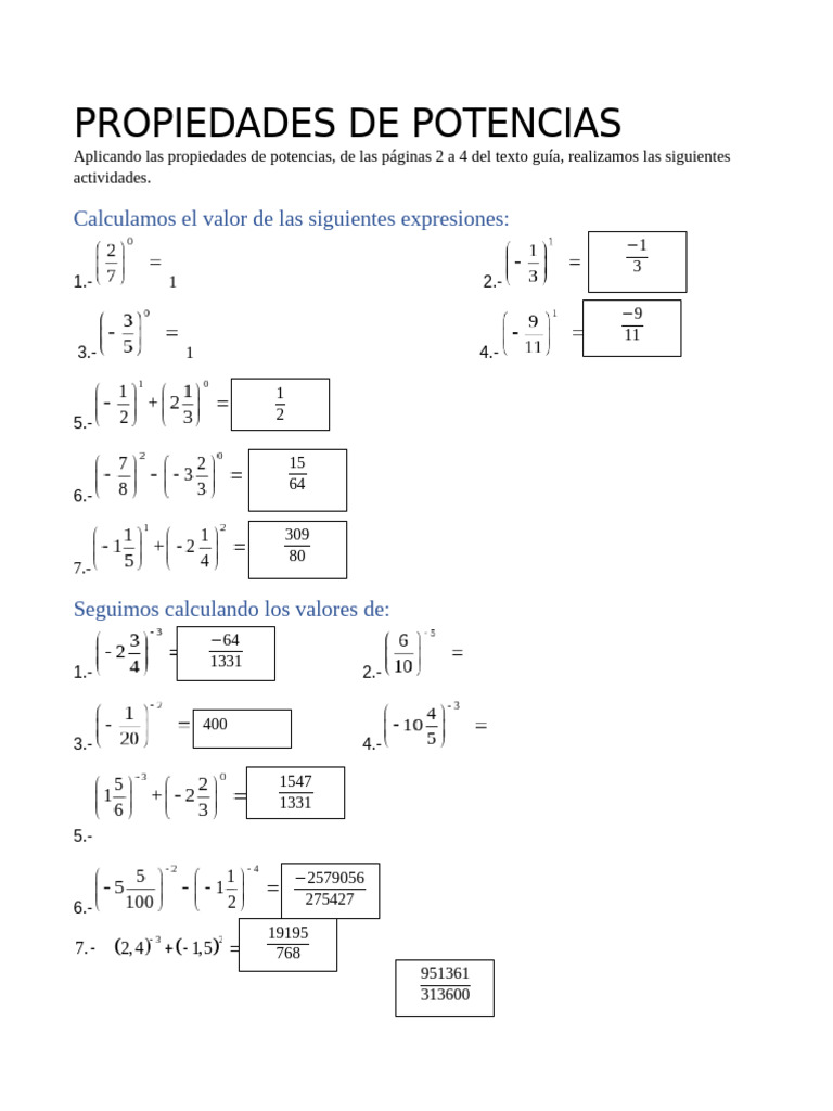 PRÁCTICO Propiedades de Potencia 1 | PDF | Ajedrez