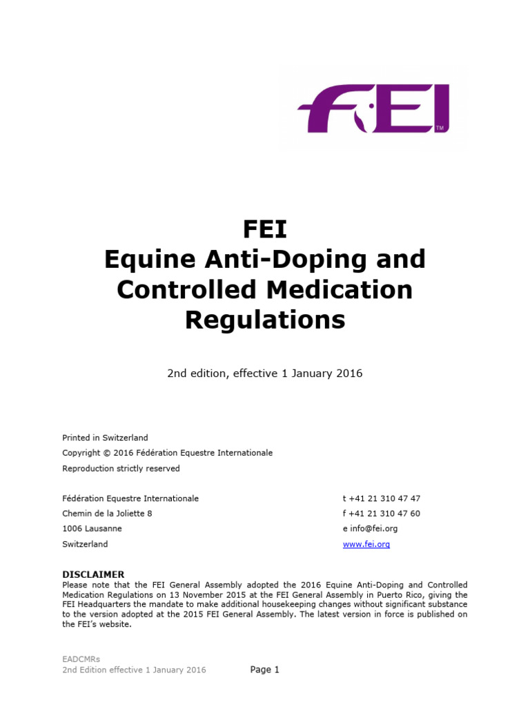 FEI Equine Anti-Doping and Controlled Medication Regulations | PDF ...