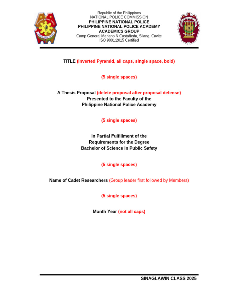 Thesis Format for PNPA Class 2025 | PDF | Science | Methodology