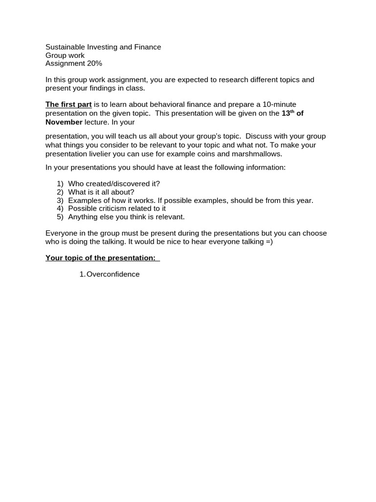 Group Task Part 1 Topic For Group 1 2024 | PDF