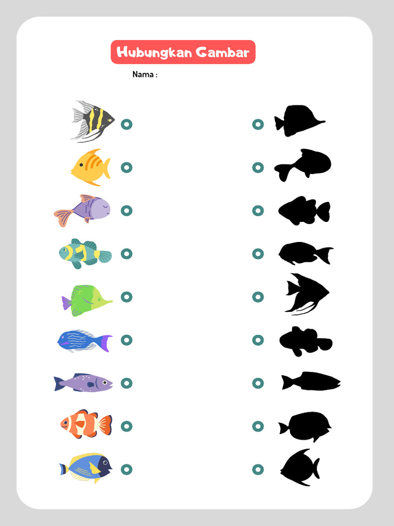 Match Fish Shadows Worksheet Attention Activity Activity Elementary ...