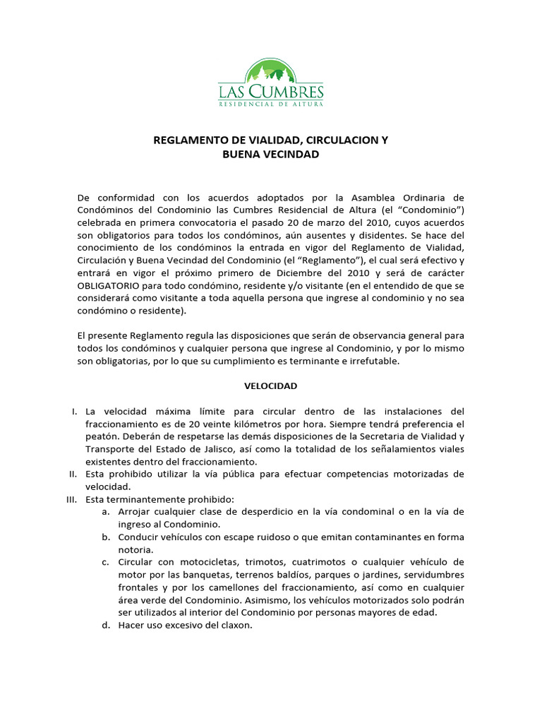 Reglamento Vialidad | PDF | Condominio | Multa (pena)