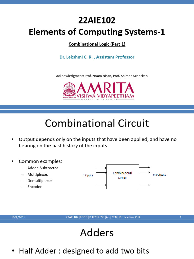 Eoc 1 Lecture 9 Combinational Logic Part1 Pdf Computer Engineering Electronic Circuits