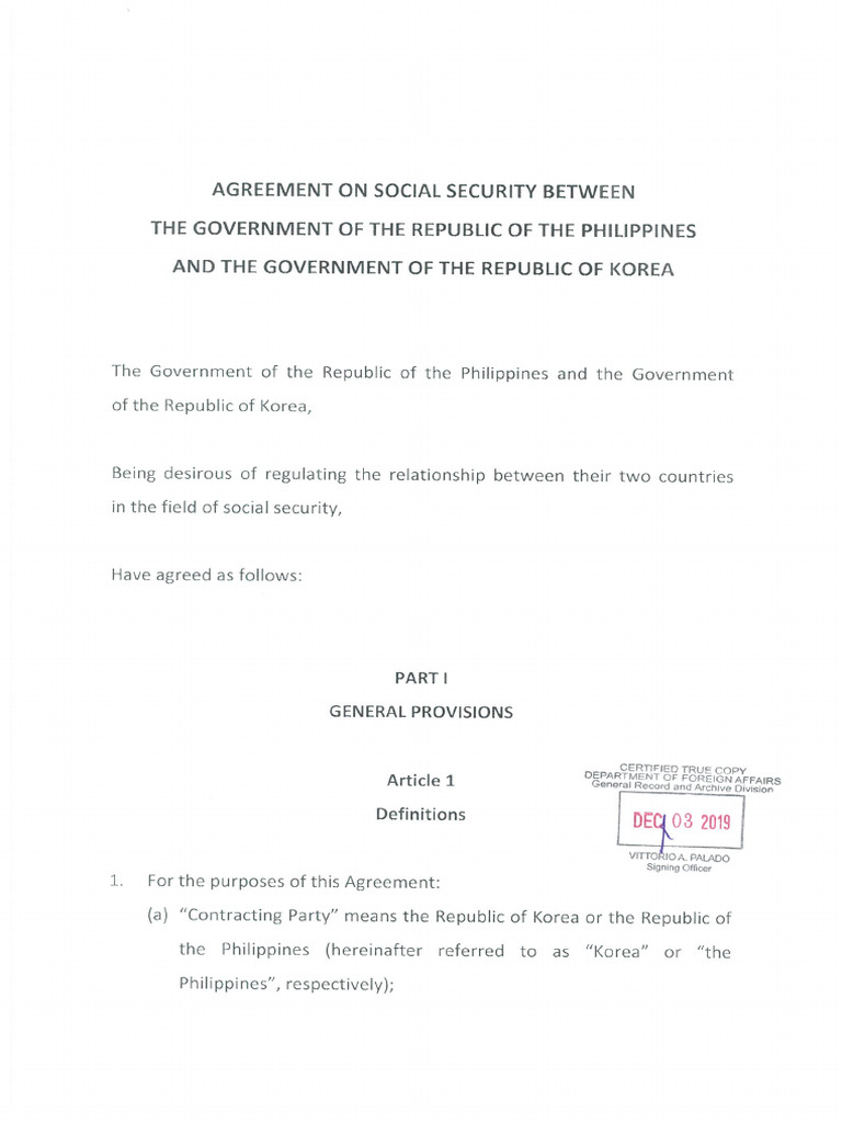 Agreement-On-Social-Security-Between PH - ROK | PDF