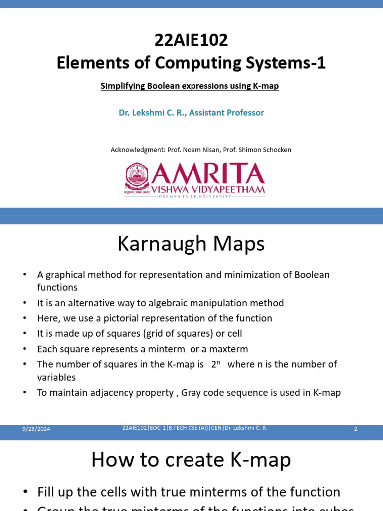 EoC-1 - Lecture - 7 - Simplifying Boolean expressions-K-Map | PDF | Theoretical Computer Science ...