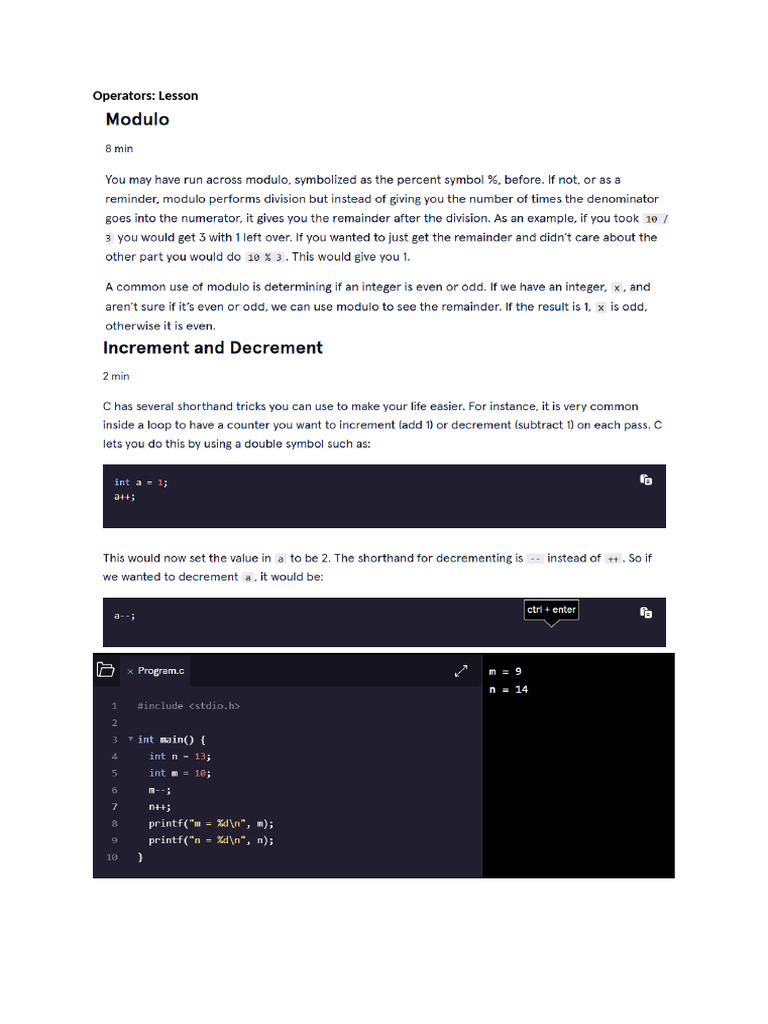 Operators | PDF | Teaching Methods & Materials | Science & Mathematics