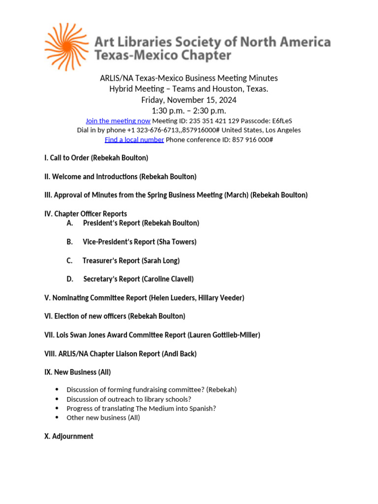 DRAFT TXMX 2024 Fall Meeting AGENDA | PDF