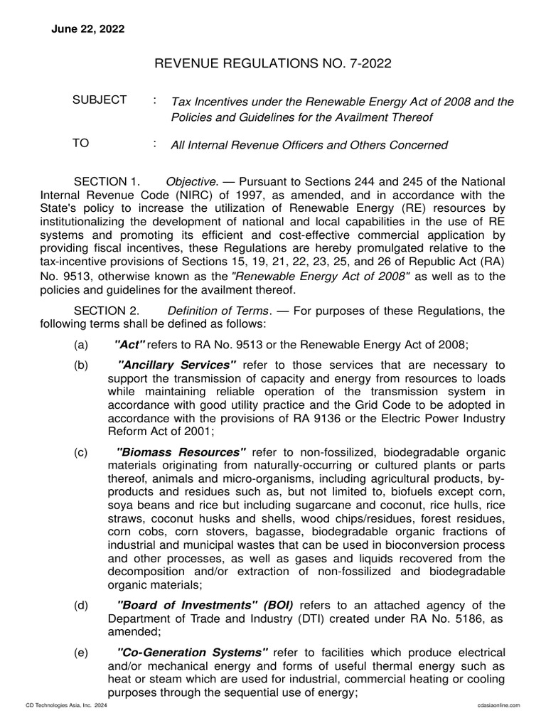 Tax Incentives Under The Renewable Energy Act of 2008 and The Policies ...