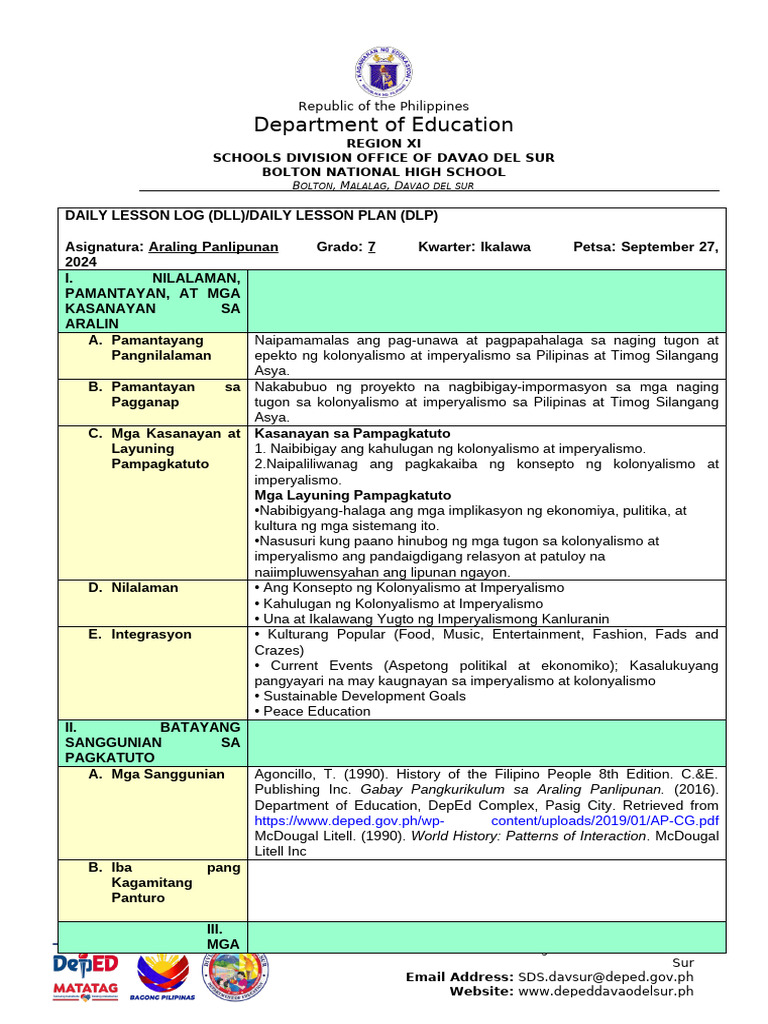 DLP AP 7 Sept. 27, 2024 Q2 W1 | PDF