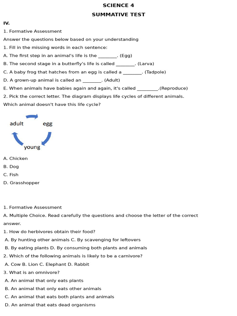Science 4 Summative Test | PDF