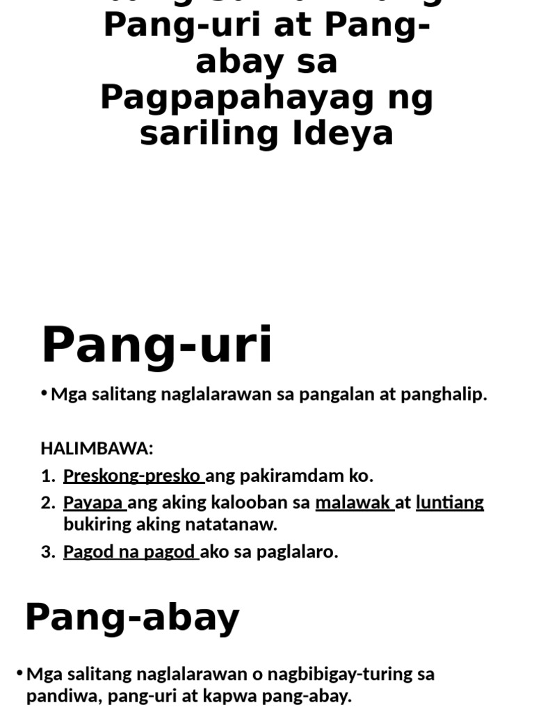 Paggamit NG Ibat Ibang Salita Bilang Pang Uri at | PDF