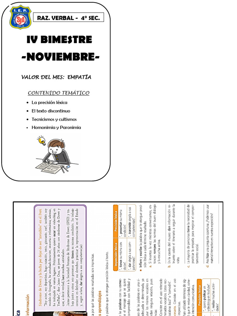 RV - Ficha - Precisión Léxica - RV - 4to Sec - Nov - Carátula | PDF