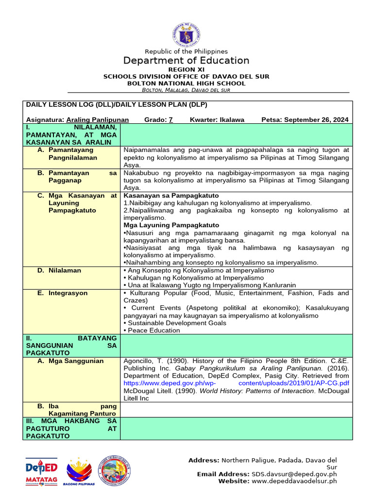 DLP AP 7 Sept. 26, 2024 Q2 W1 | PDF