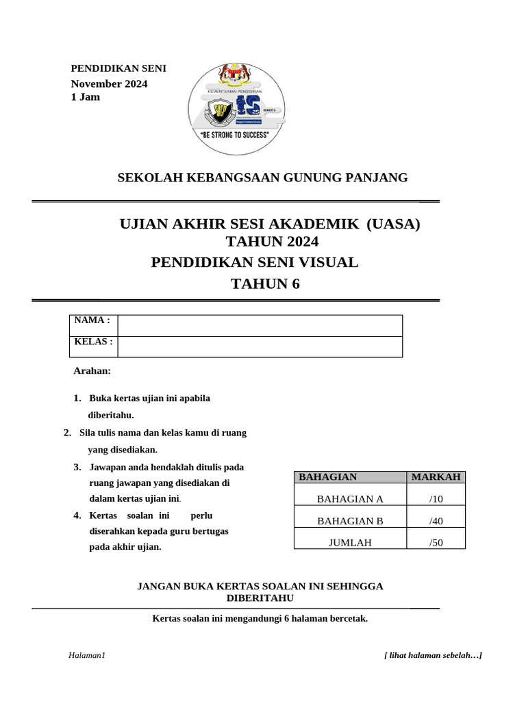Uasa PSV THN 6 Set 1 2024 2025 by Cikgu Gorgeous | PDF