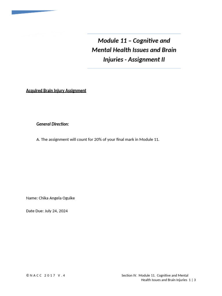IV-12.2 Assigmt - Module 11 Cognitive Impairment-II | PDF | Traumatic ...