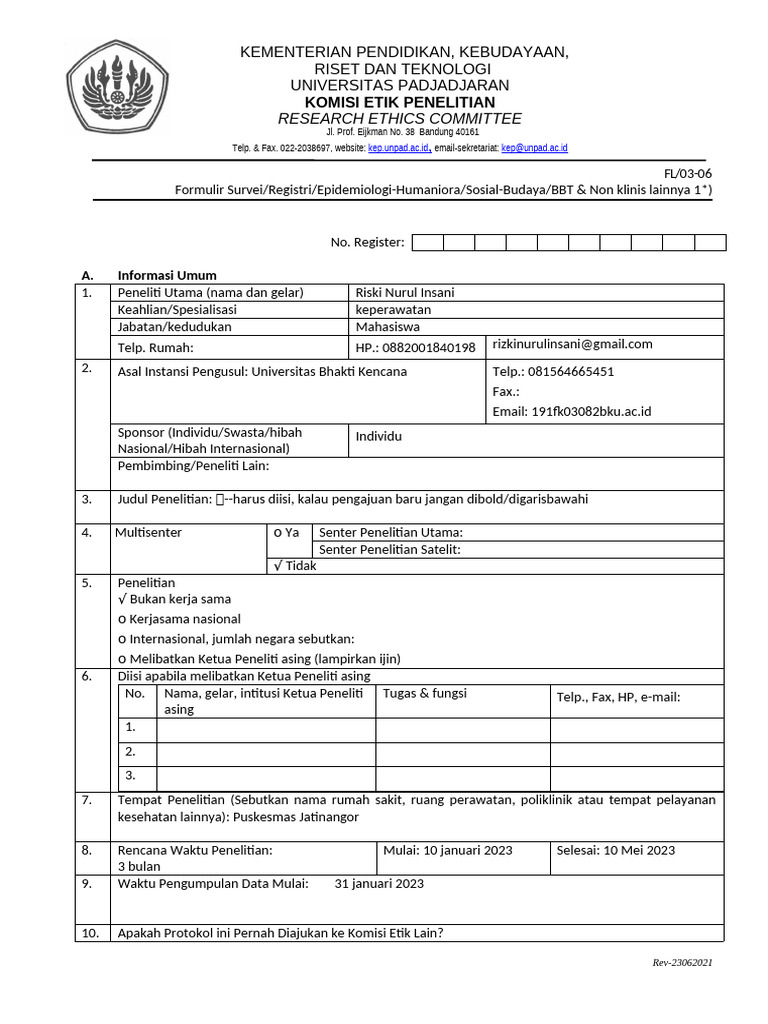 Formulir Etik Non Uji Klinik Riski | PDF