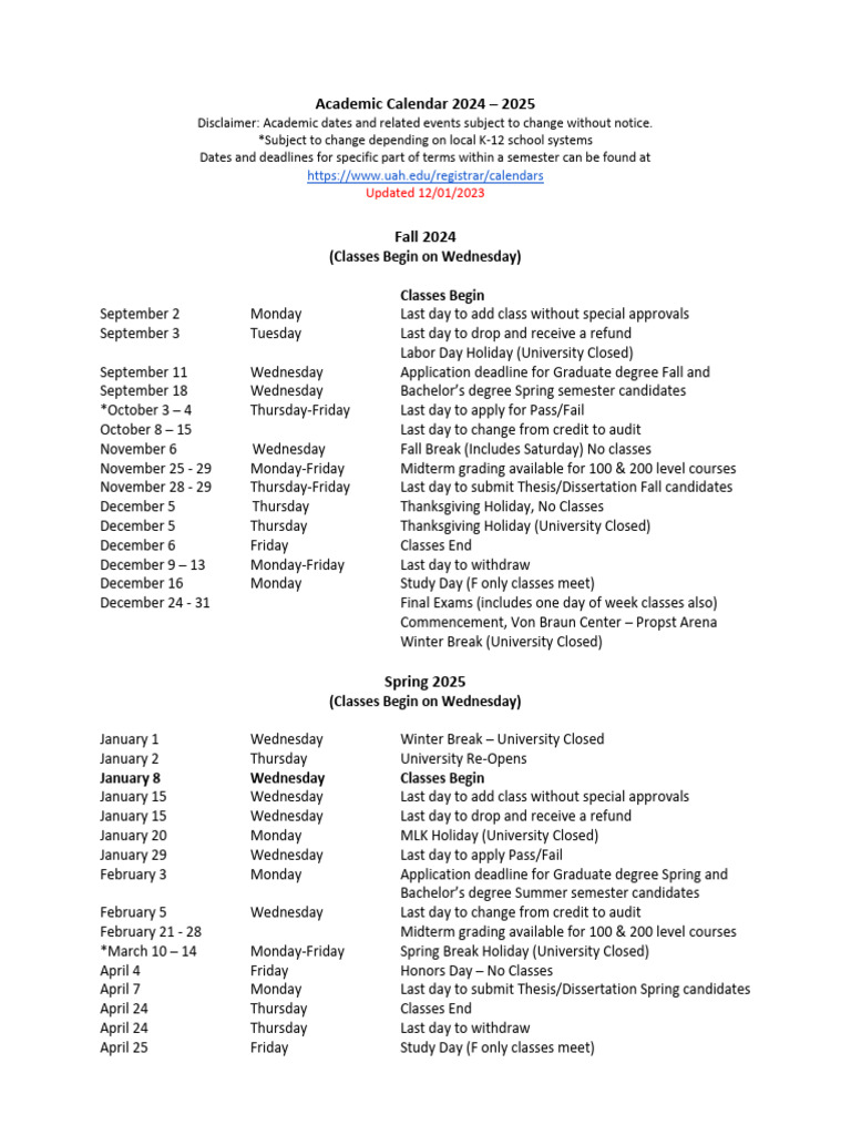 UAH Academic Calendar 2024-2025 | PDF | Academic Term | Thesis