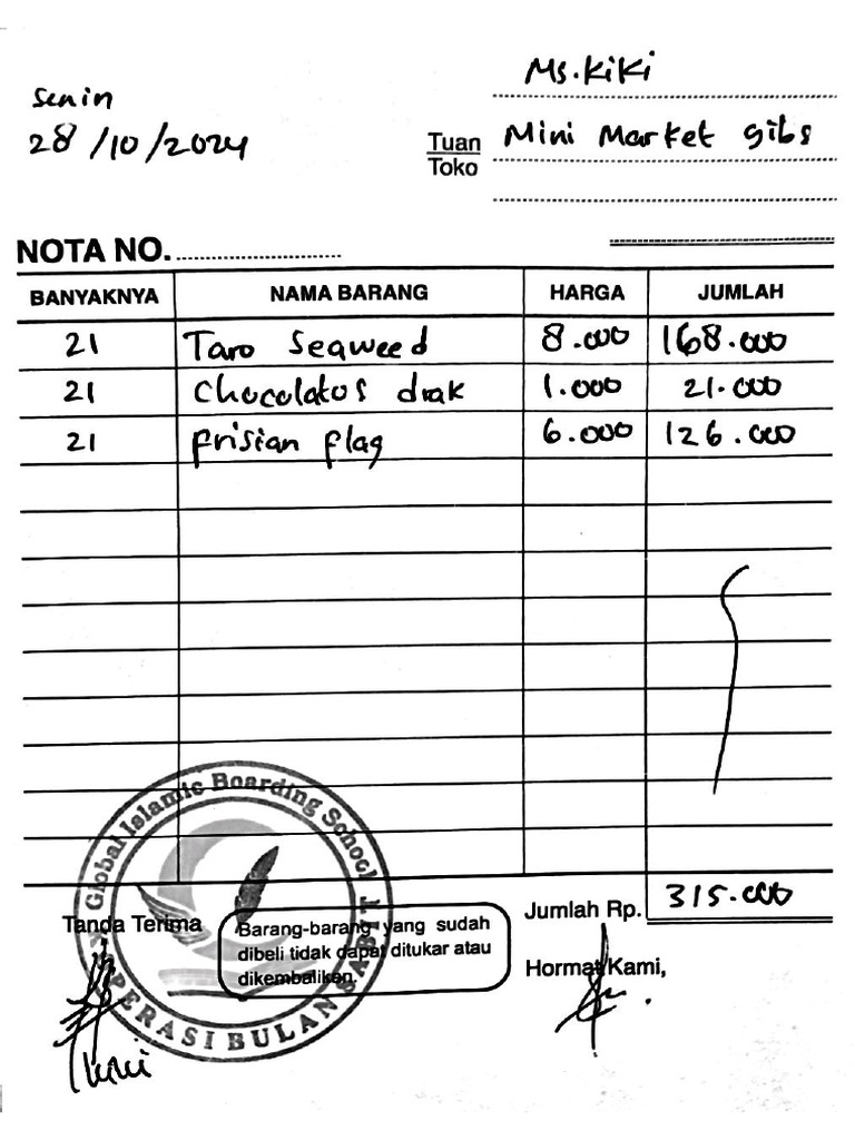 Nota Snack Beberapa Tanggal | PDF