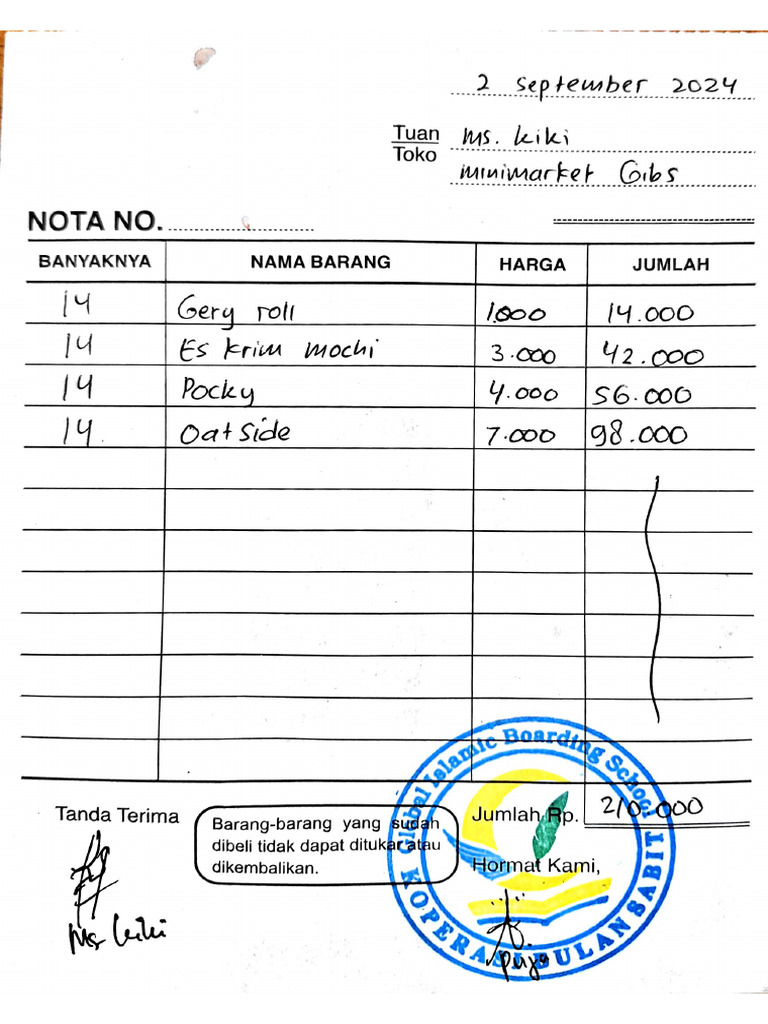 Nota Snack 2 Sept 2024 | PDF