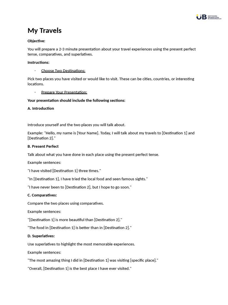 My Travels - Speaking Activity | PDF