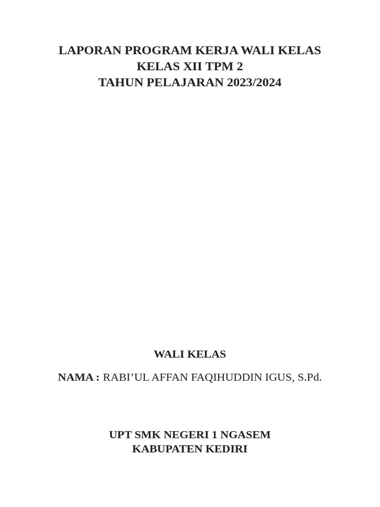 Laporan Program Kerja Wali Kelas AFFAN | PDF | Karier & Perkembangan