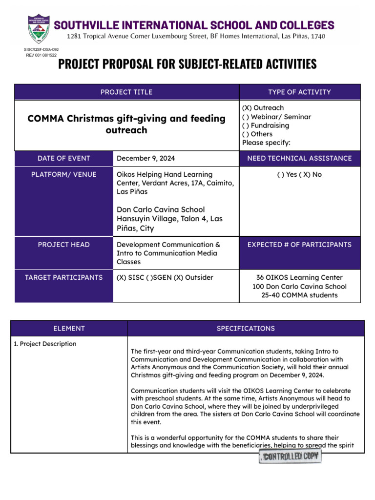 Project Proposal - Christmas Outreach | PDF