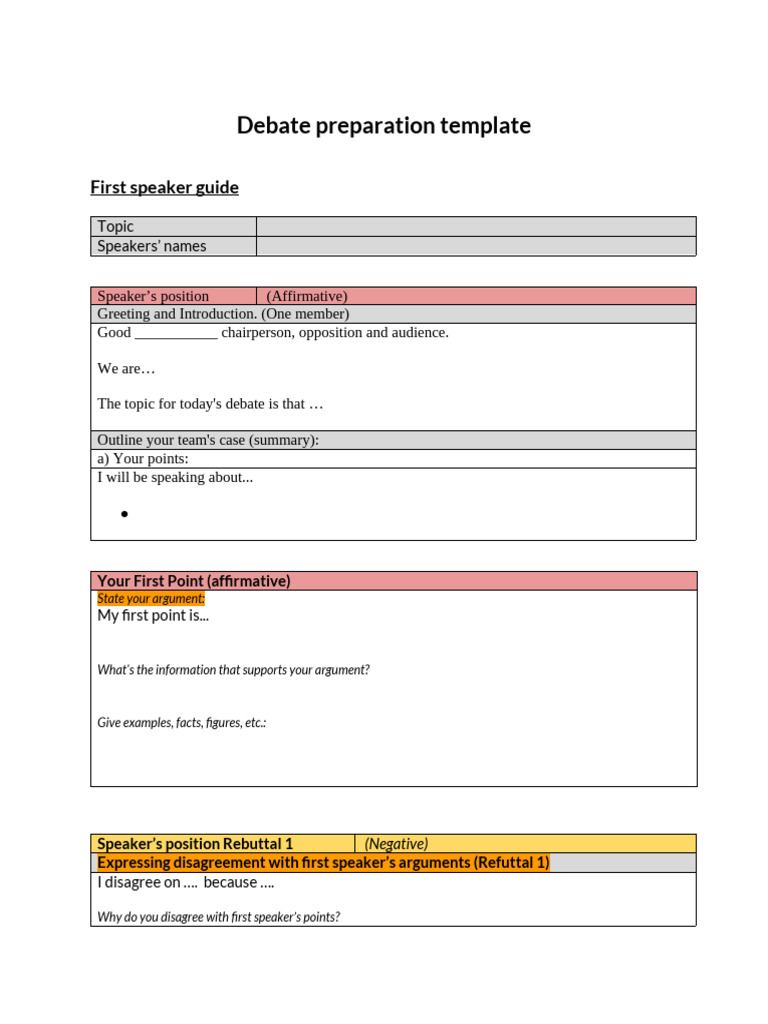 Debate Preparation Template Guide | PDF | Argument