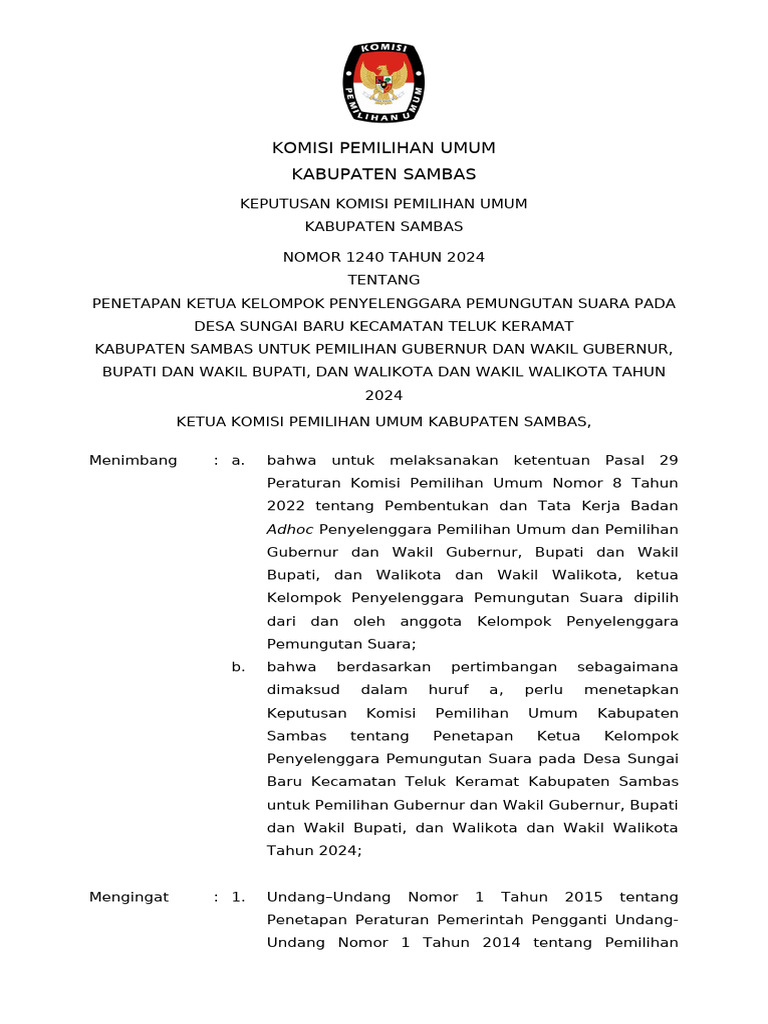 Contoh SK Kpu Ketua Kpps Siip | PDF