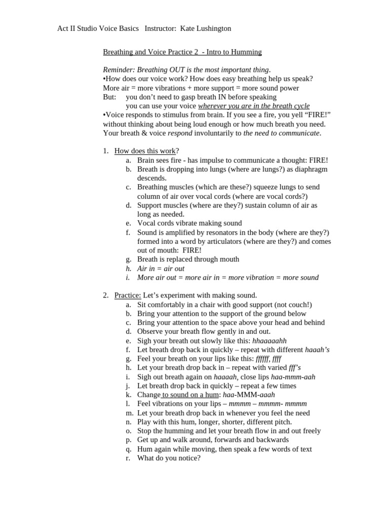 Voice Practice Hum: Snakes & Bees | PDF | Human Voice | Breathing