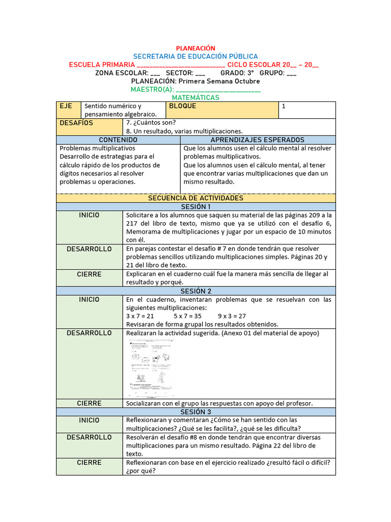 Planeación Semanal de Matemáticas 3° | PDF | Educación primaria | Reloj