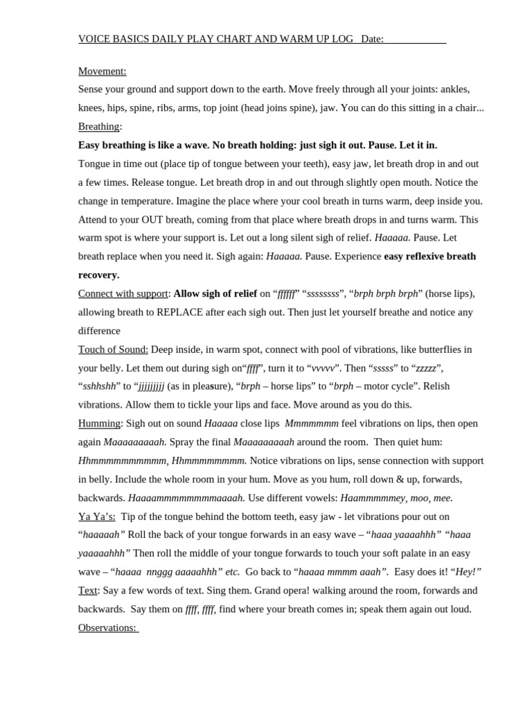 Voice Warm-Up and Breathing Guide | PDF | Art