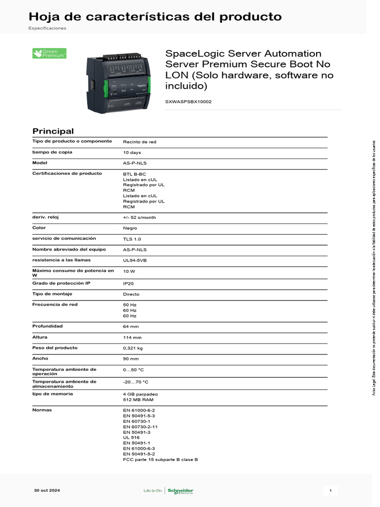 Schneider Electric - SpaceLogic-ASP-Automation-Server - SXWASPSBX10002 | PDF | Ingeniería ...
