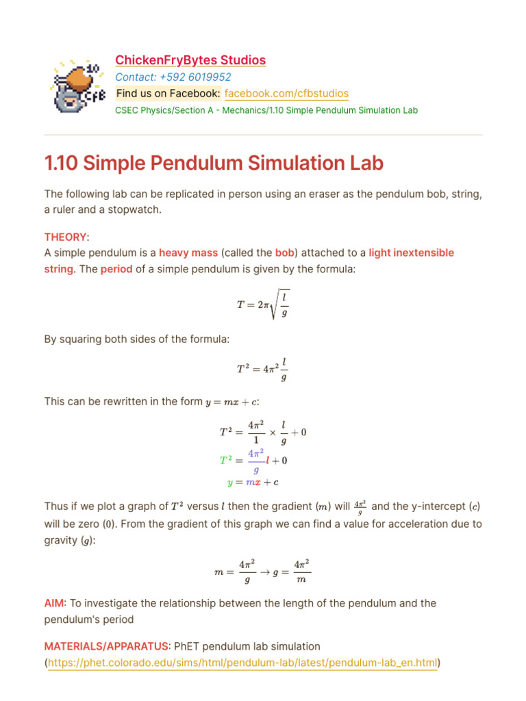 1.10 Simple Pendulum Simulation Lab | PDF | Pendulum | Applied And ... 1.10 Simple Pendulum Simulation Lab | PDF | Pendulum | Applied And ...