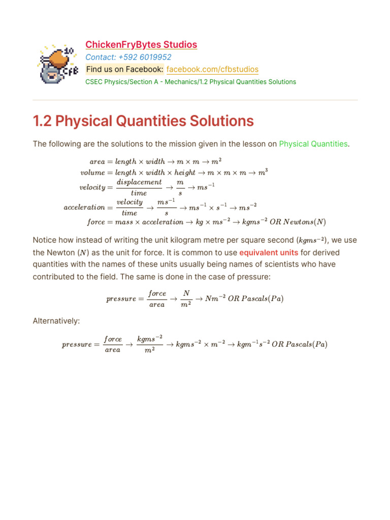 1.2 Physical Quantities Solutions | PDF | Length | Pressure