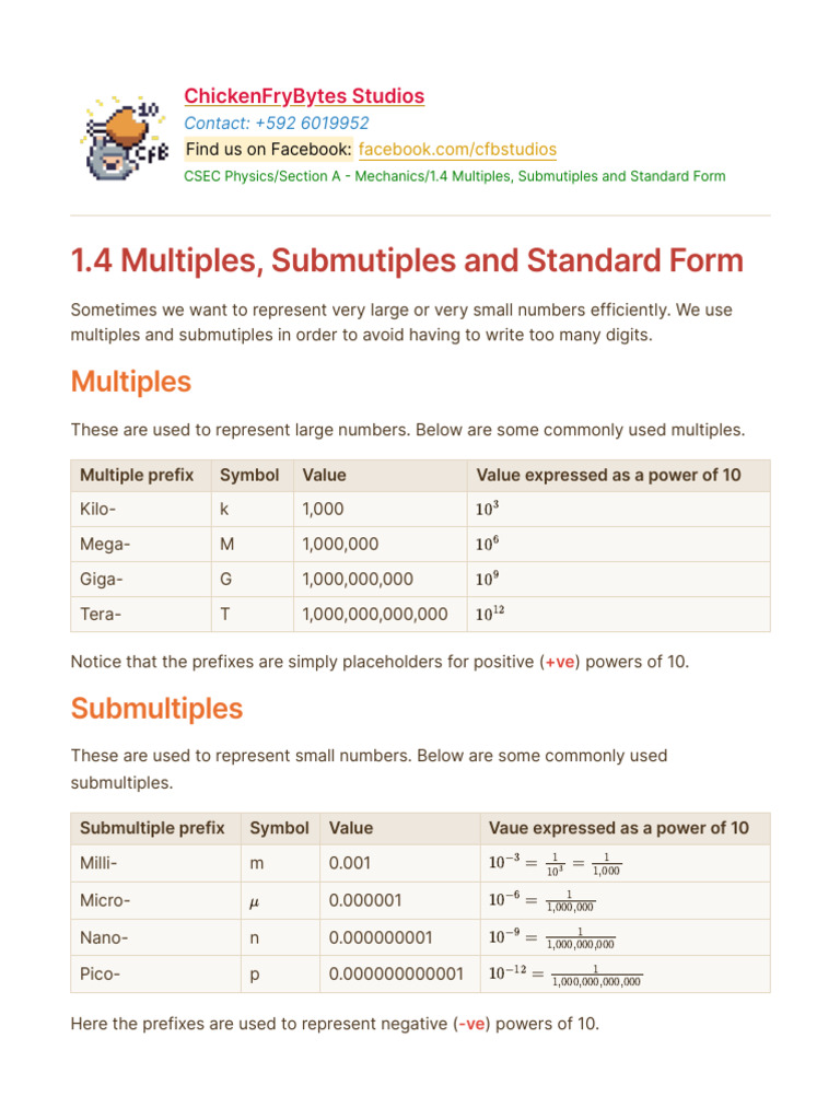 1.4 Multiples, Submutiples and Standard Form | PDF | Kilogram ...