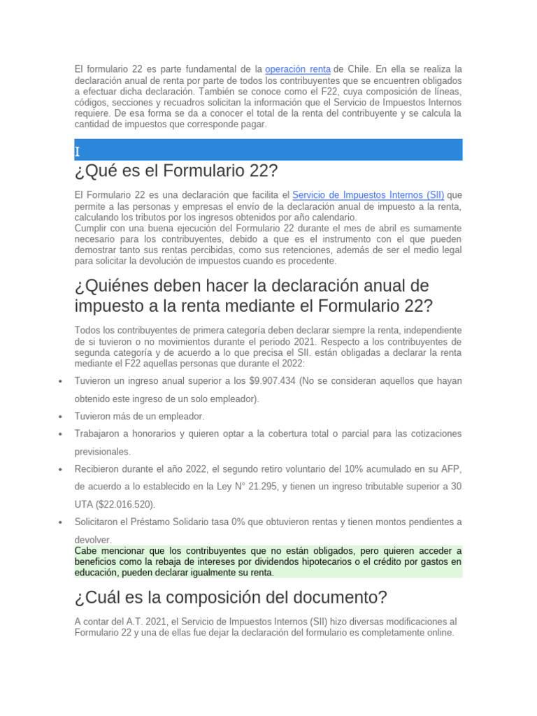 Guía Completa del Formulario 22 en Chile | PDF | Impuestos | Contabilidad
