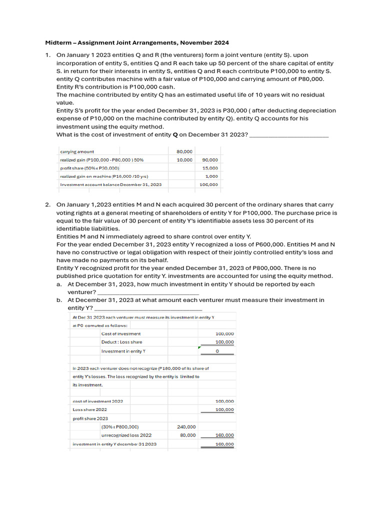 Joint Arrangement Sample Problems | PDF | Equity (Finance) | Fair Value
