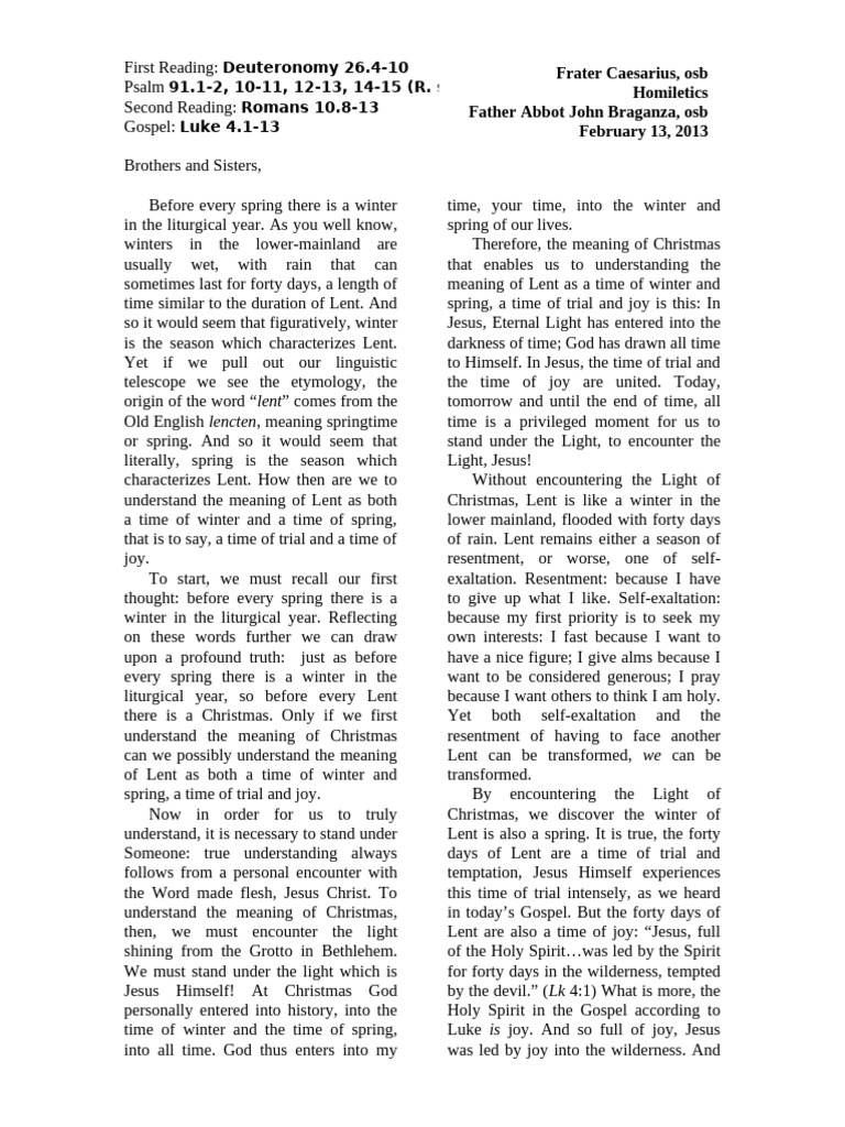 1st Sunday of Lent - Year C | PDF | Logos (Christianity) | Jesus